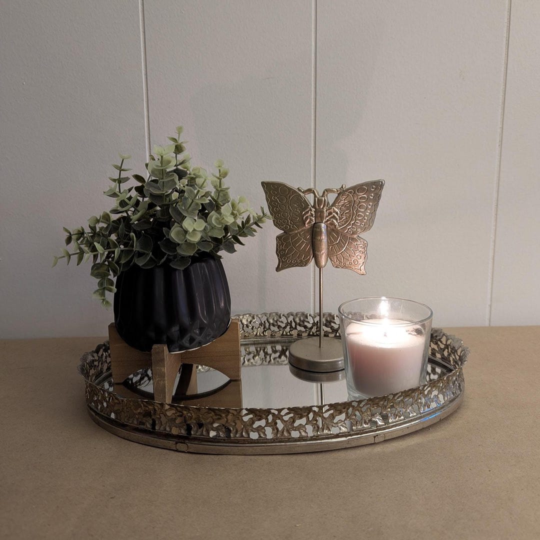 Vintage Dresser Trays Gold Metal Vanity Mirror Trays Elegant Decorative ...