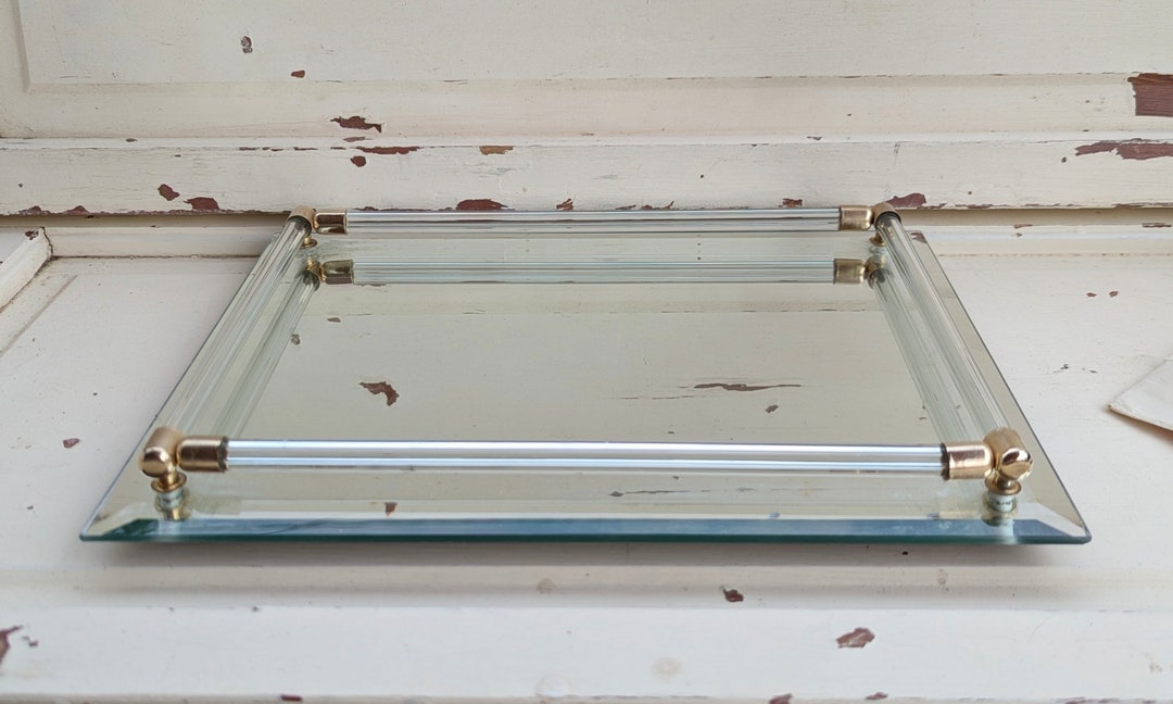 Beautiful Vintage Mirror Vanity Tray With Glass Handles and Gold ...