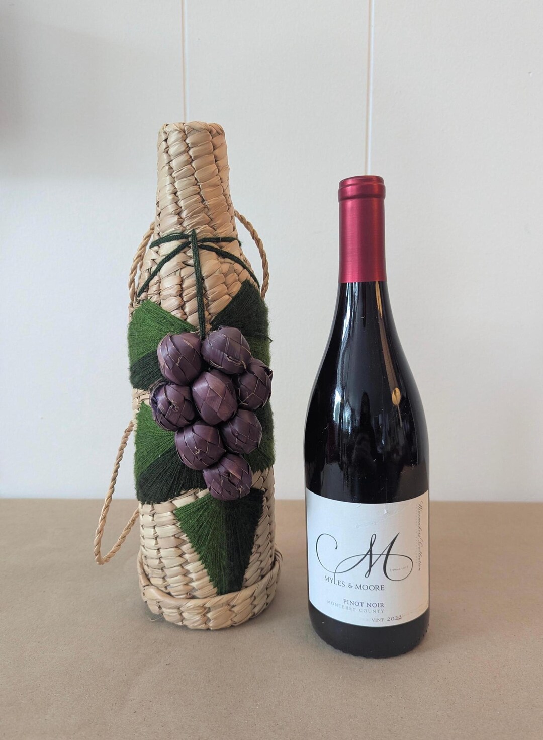 Vintage Wine Bottle Holder Rattan Grapes Unique Boho Wine Carrier Home ...