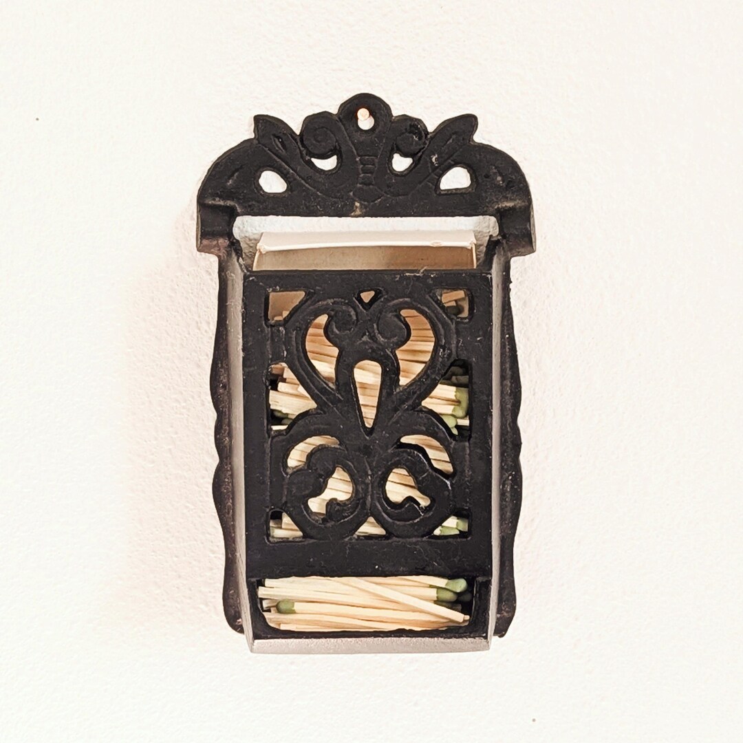 Vintage Cast Iron Wall Mount Matchbox Holder Black Match Dispenser - Etsy