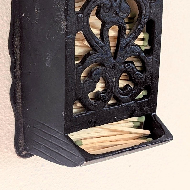 Vintage Cast Iron Wall Mount Matchbox Holder Black Match Dispenser - Etsy