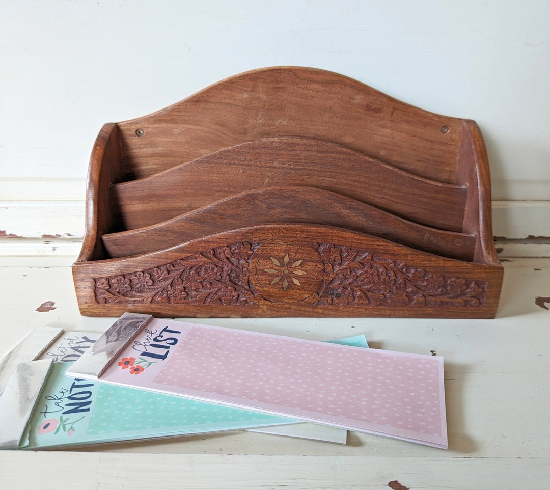 Vintage Carved Bohemian Office Organizer | Wooden Letter Holder - Etsy