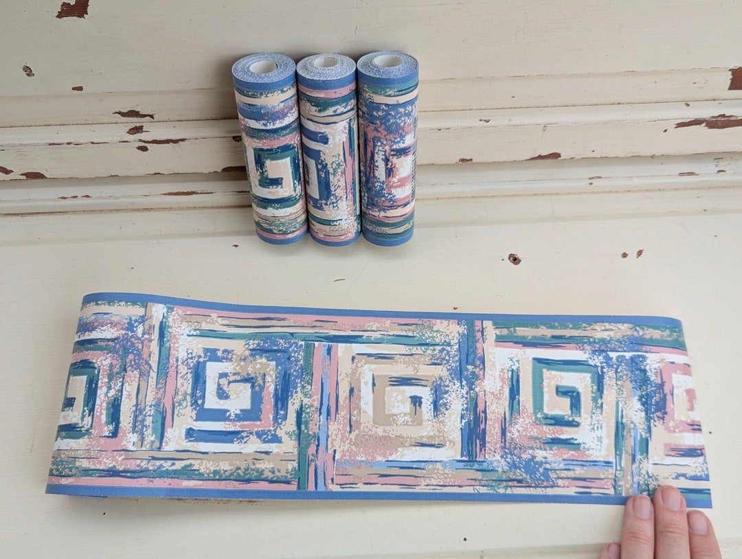 Vintage 1990s Wallpaper Border Blue, Green, and Pink Prepasted ...