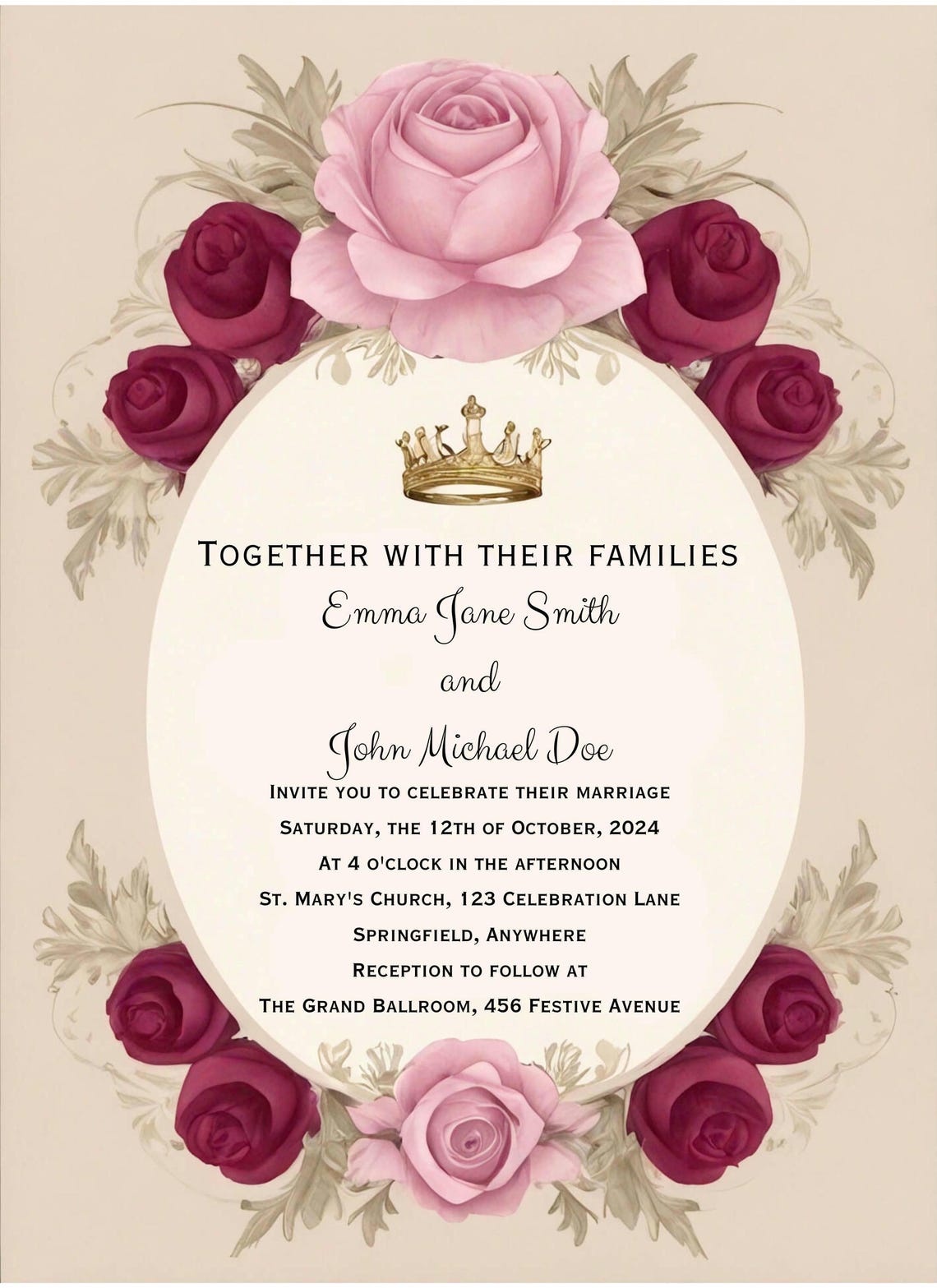Wedding Invitation - Rose Inspired 1 - Etsy