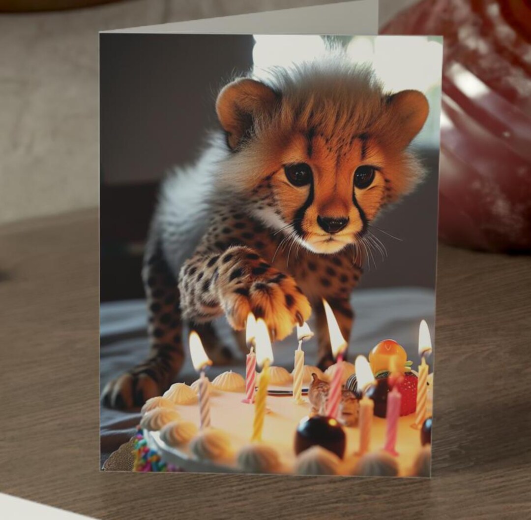 Adorable Animal Birthday Greeting Cards, Cute Cheetah Design, Set of 1 ...