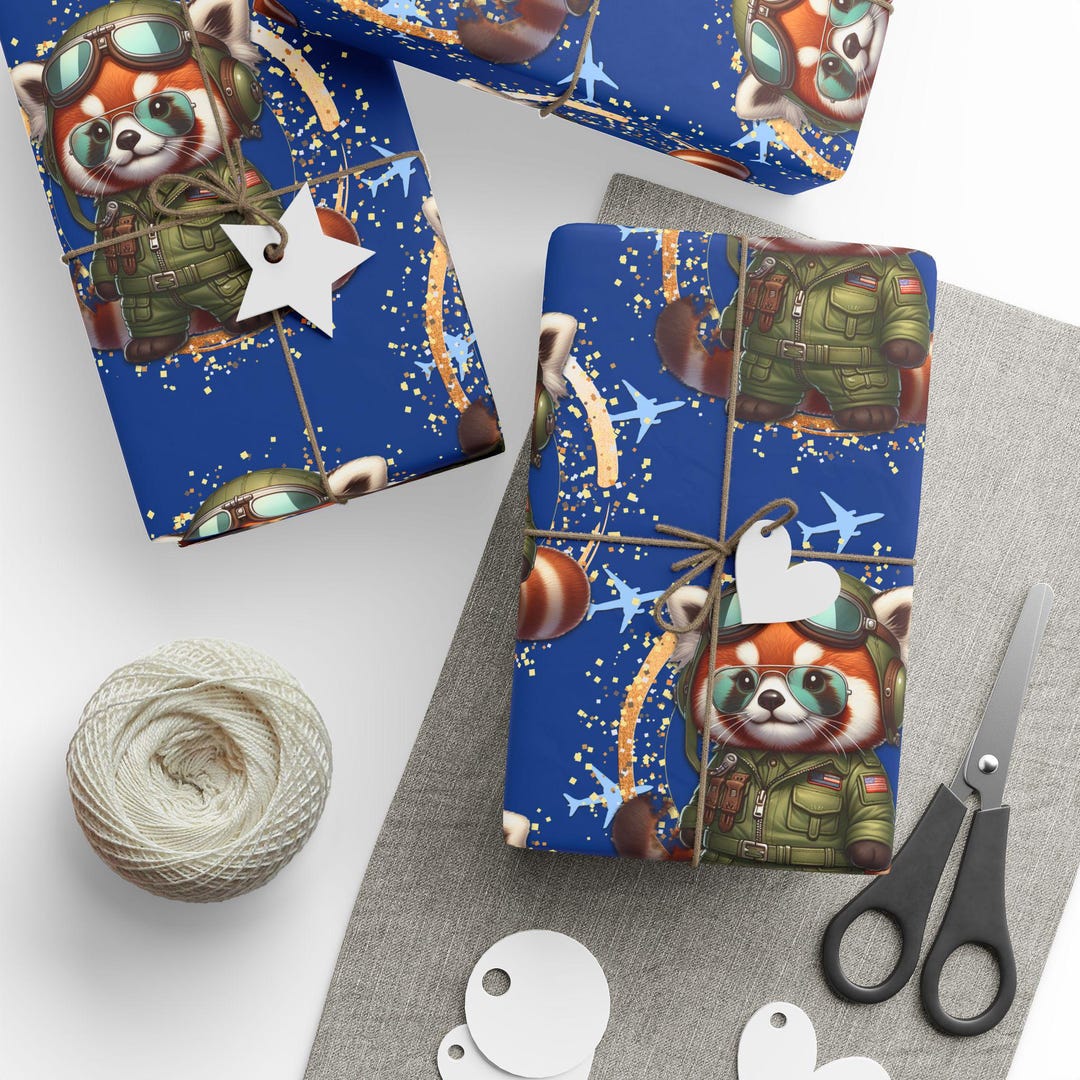 Wrapping Papers, Cute Red Panda Pilot Gift Wrap, Military Aviation ...