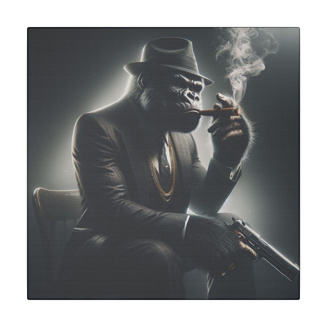 Wall Art, Mafia Gorilla Smoking Cigar Funny Quirky Decor, Stretched ...