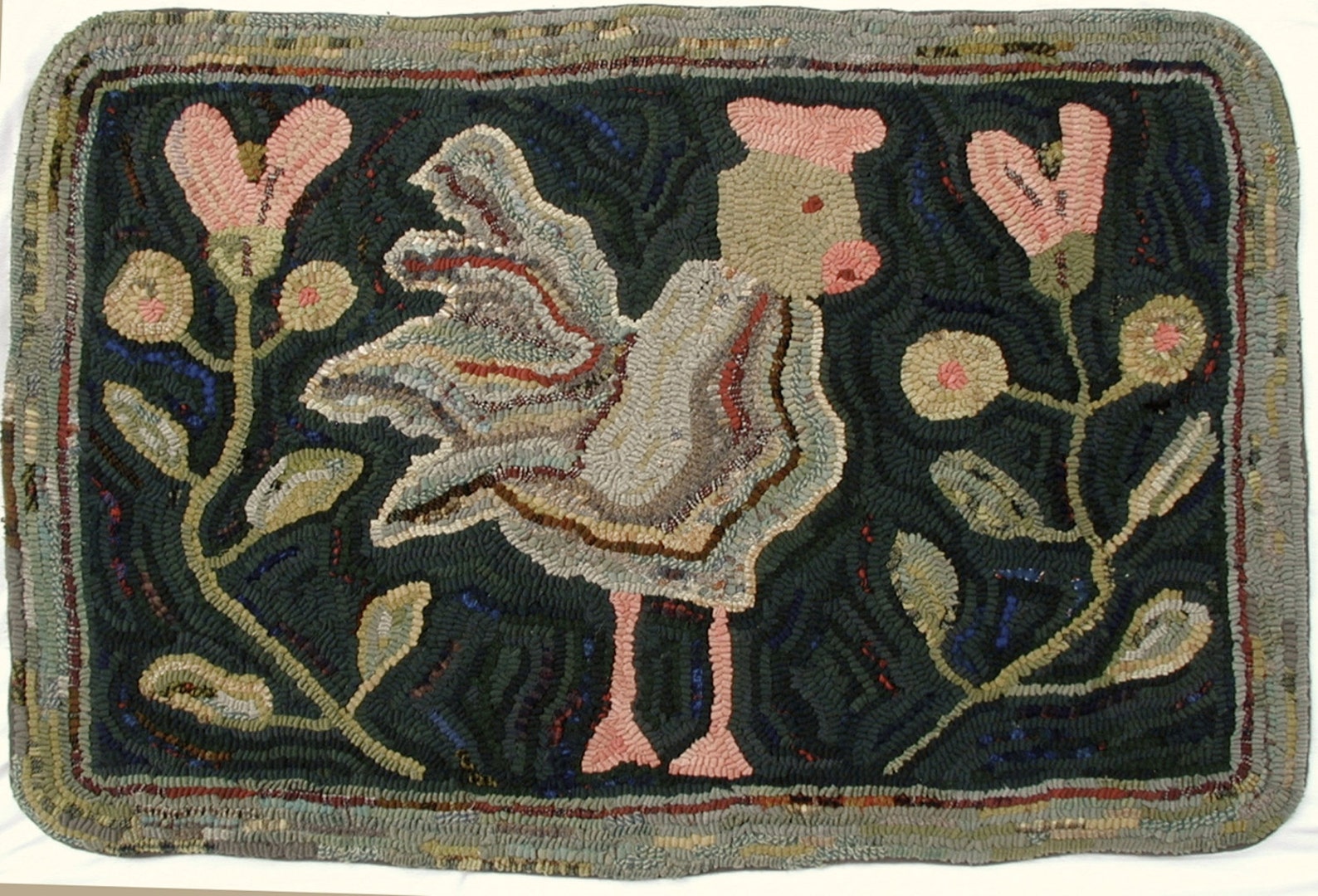 Chicken in the Garden Rug Hooking PATTERN ONLY on Bleached Primitive ...