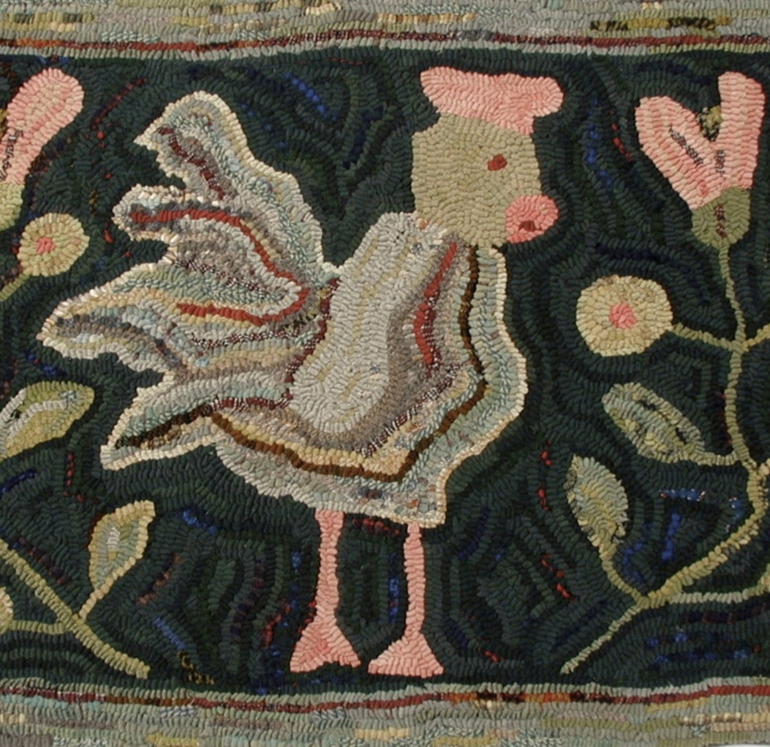 Chicken in the Garden Rug Hooking PATTERN ONLY on Bleached Primitive ...