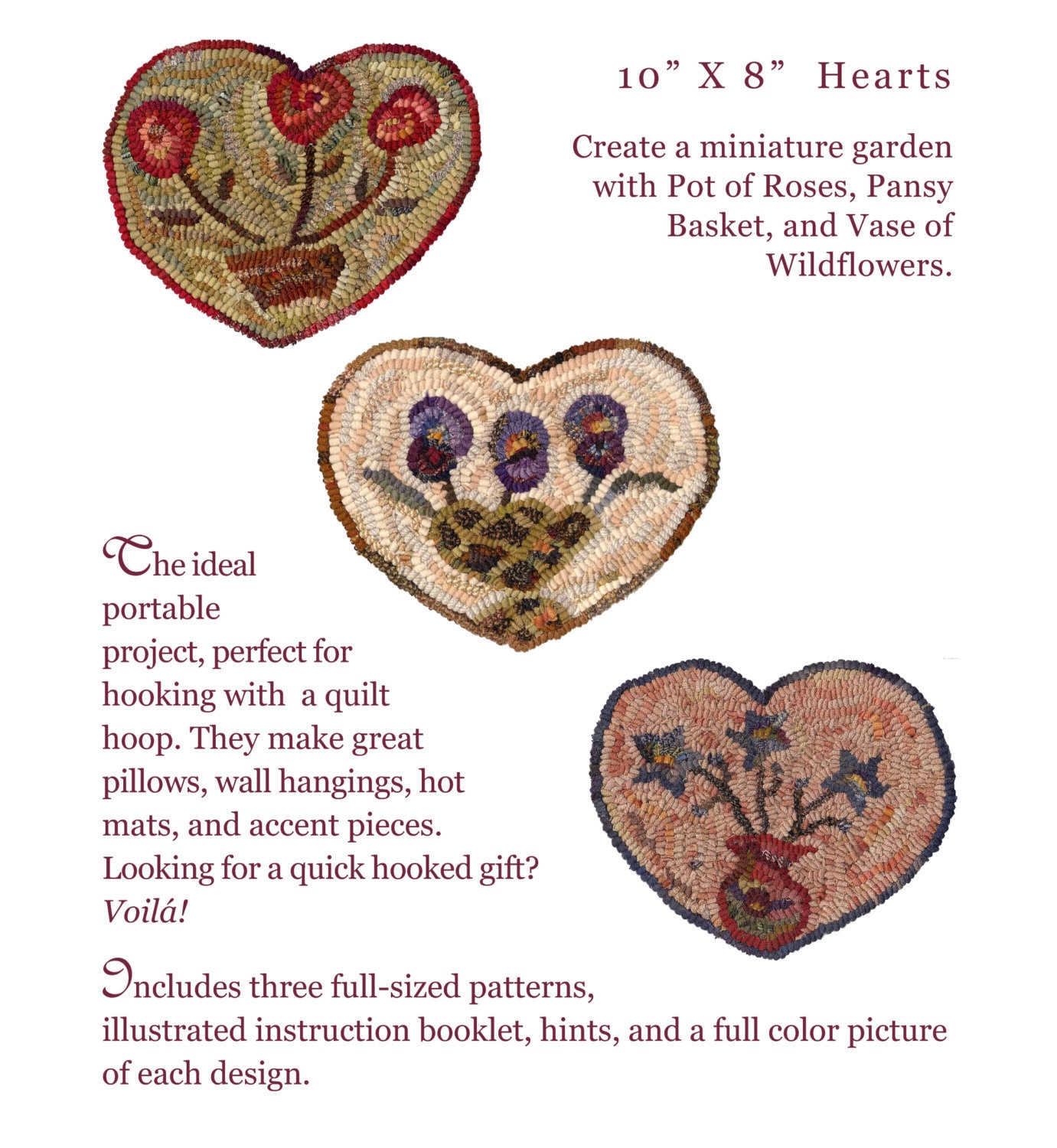 Flower Hearts PDF Pattern Set for Rug Hooking//pansy//roses ...