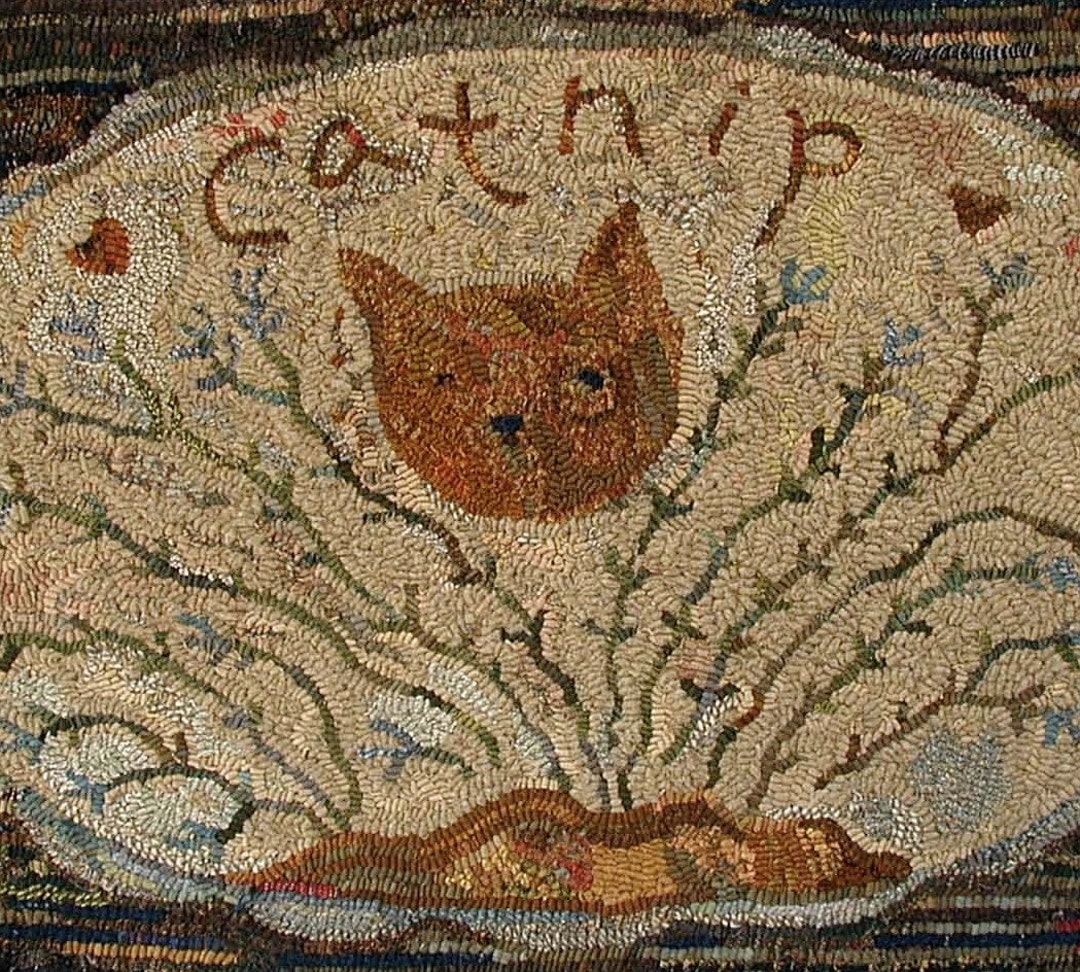 Cat in the Catnip Rug Hooking PATTERN ONLY Printed on Primitive Linen ...