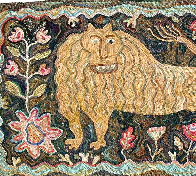 Antique Lion Rug Hooking PATTERN ONLY Printed on Unbleached Linen ...