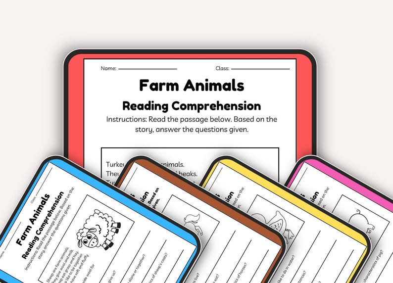 Farm Animal Reading Comprehension Activity Set, English Learning Game, Kids Education, English ...