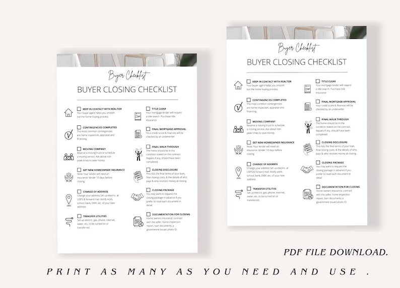 Buyer Closing Checklist for Home Purchase, Real Estate Closing ...