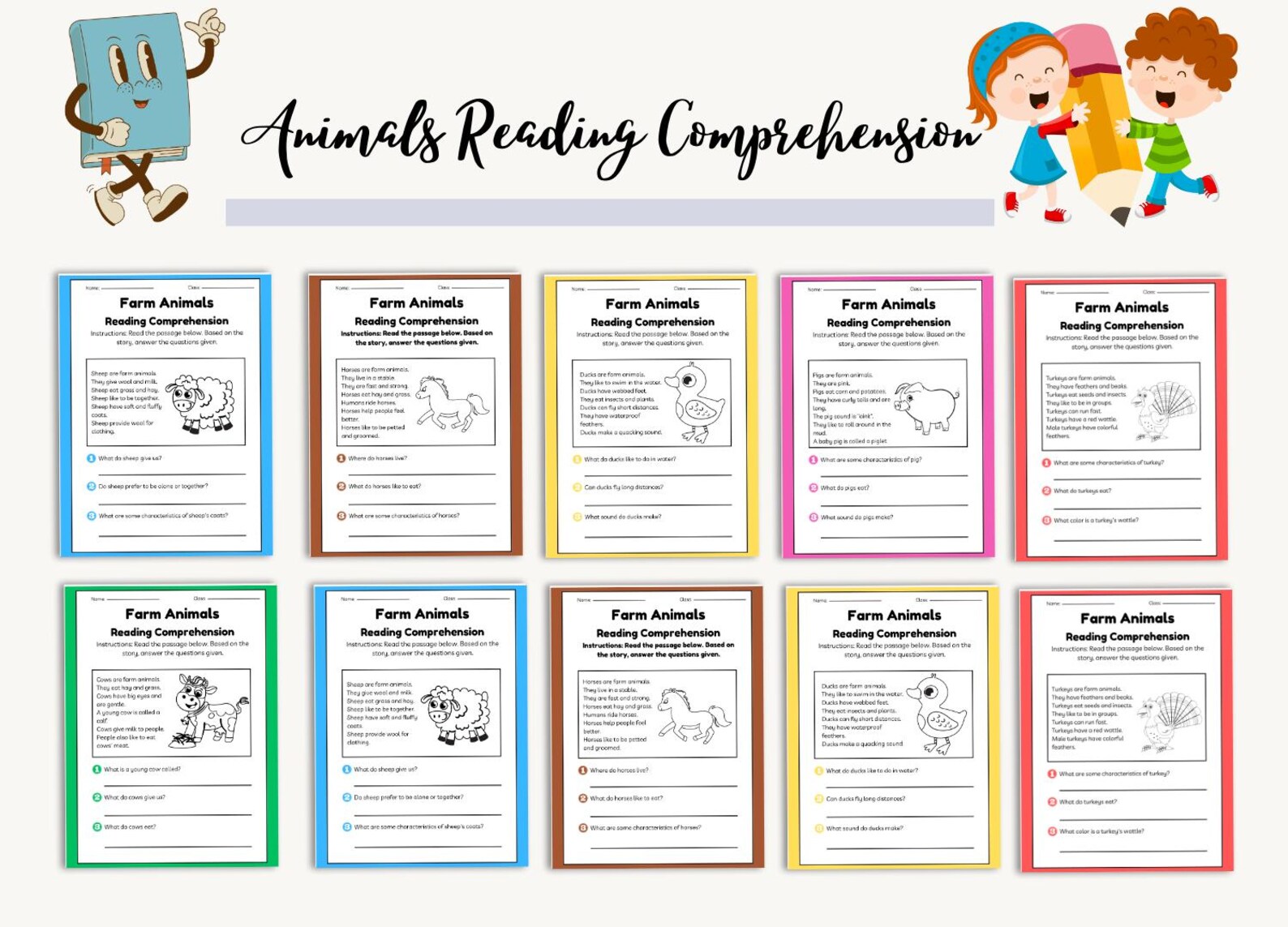 Farm Animal Reading Comprehension: English Learning Game (digital PDF ...