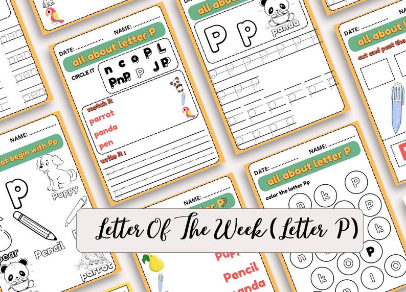 Letter P Alphabet Worksheets for Kids, Learning Activity Sheets ...