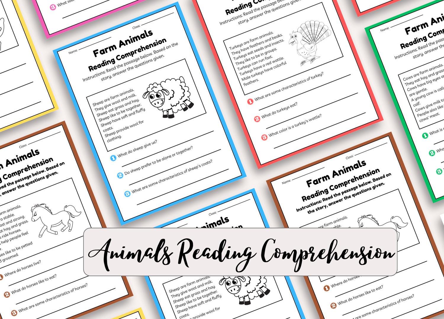 Farm Animal Reading Comprehension Activity Set, English Learning Game ...