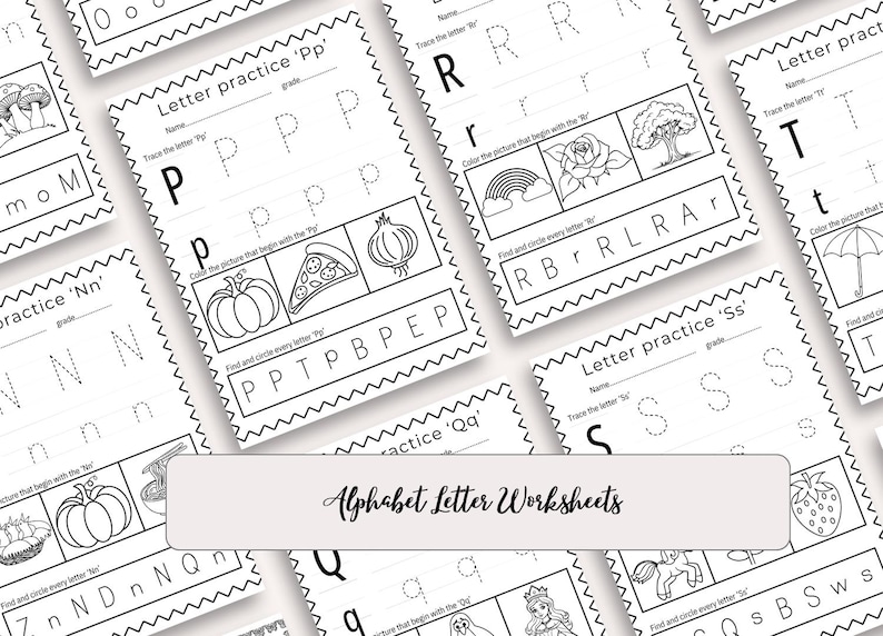 Alphabet Letter Worksheets Set, Letter Recognition Practice, Phonics ...