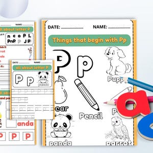 Letter P Alphabet Worksheets for Kids, Learning Activity Sheets ...