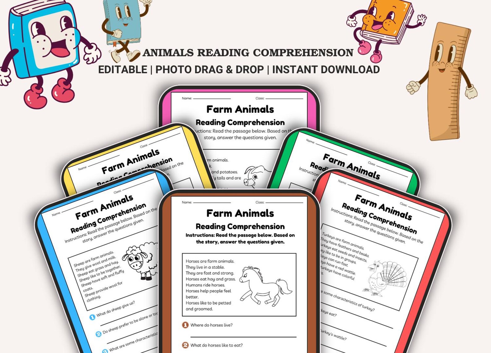 Farm Animal Reading Comprehension: English Learning Game (digital PDF ...
