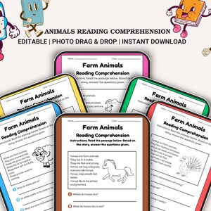 Farm Animal Reading Comprehension Activity Set, English Learning Game, Kids Education, English ...
