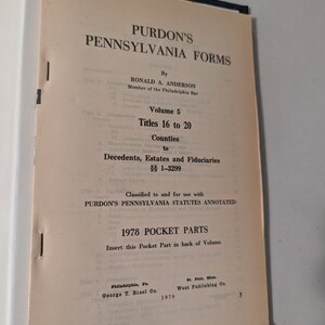 Purdon's Pennsylvania Forms - Titles 16 - 20 - Law Book - Etsy