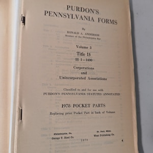 Purdon's Pennsylvania Forms - Title 15 - Law Book - Etsy