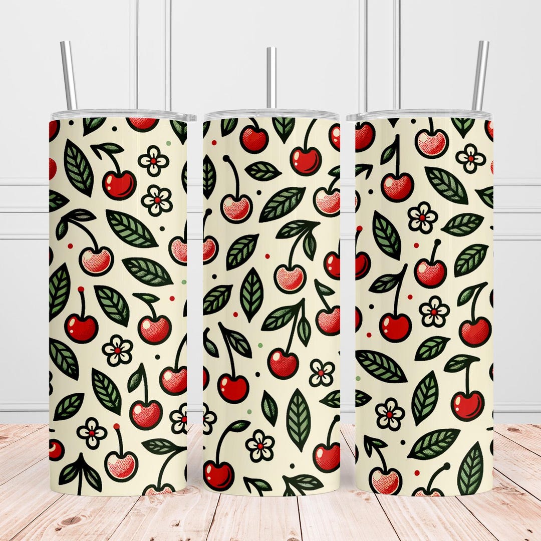 Cherry Tumbler Wrap, Cherry Tumbler PNG, Valentine's Day Tumbler Design ...