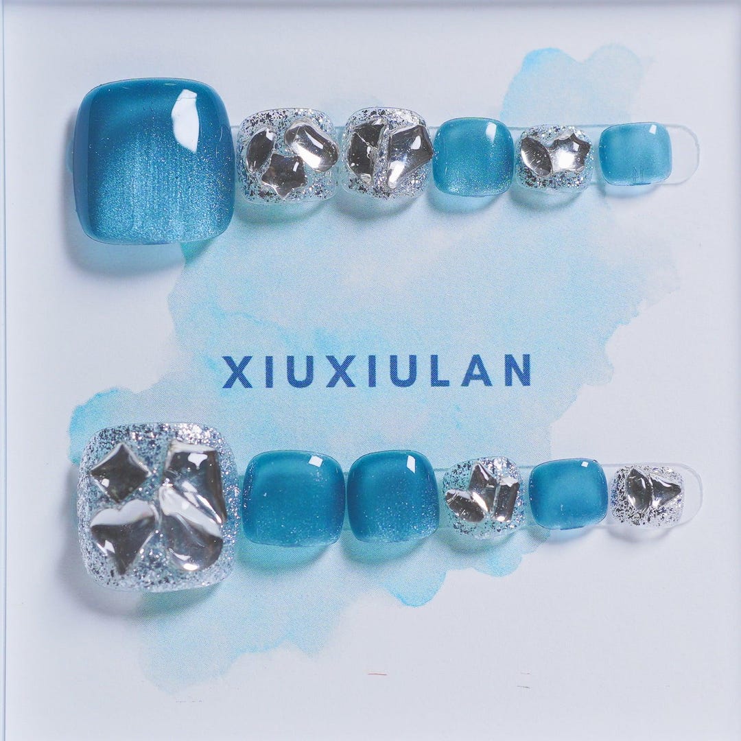 Blue Cat Eye Press on Toe Nails: Starry Sky Pedicure - Etsy