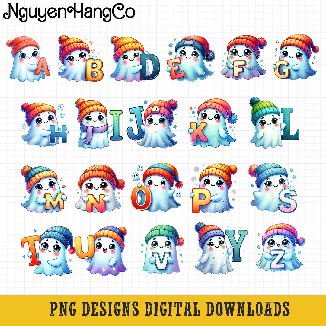 22 Ghost Alphabet Halloween Png Bundle, Letter Name Alphabet Premium ...