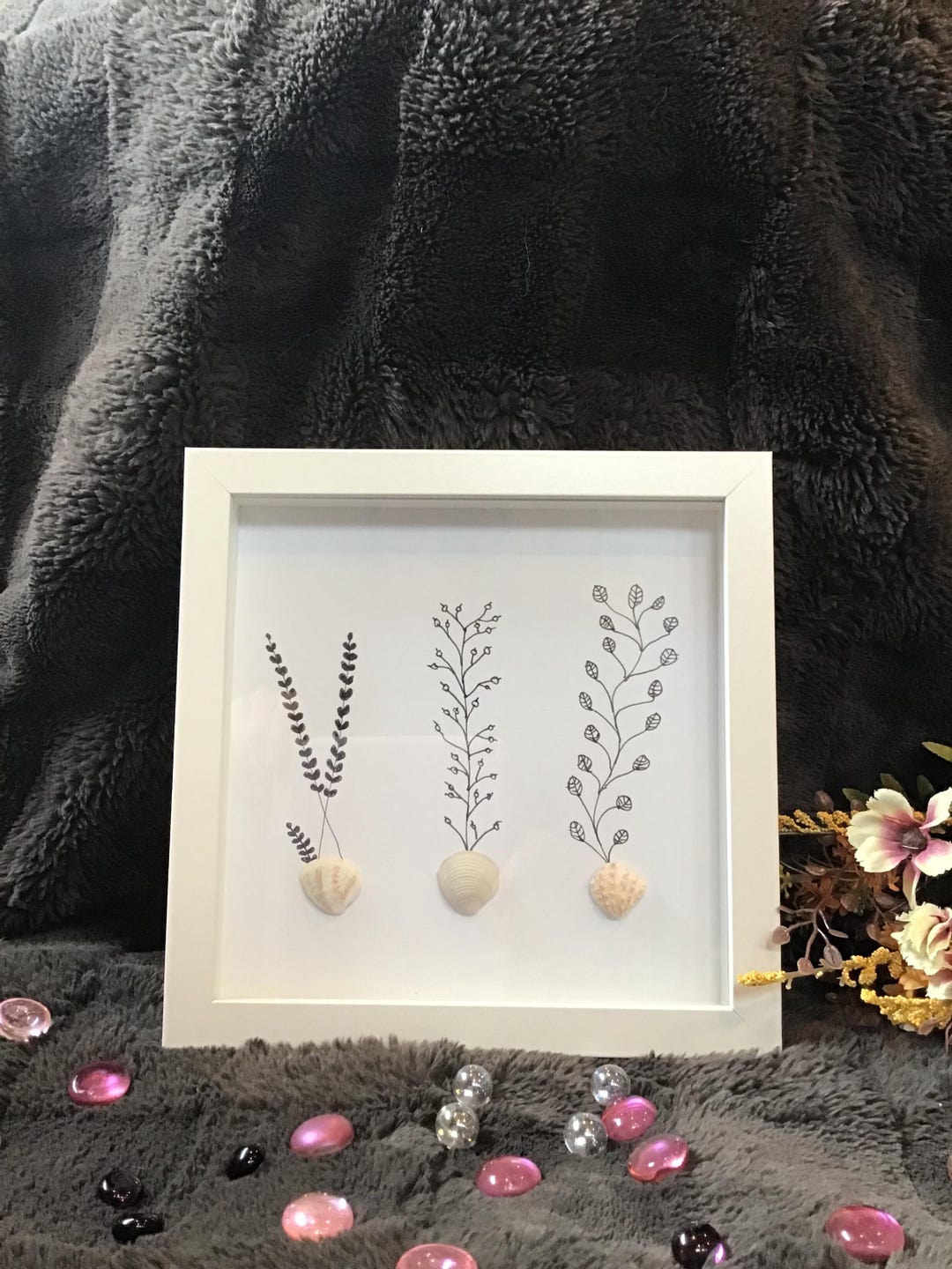 Wall Decor, Shadow Box Frame, Authentic Sea Shells, Flower Art ...