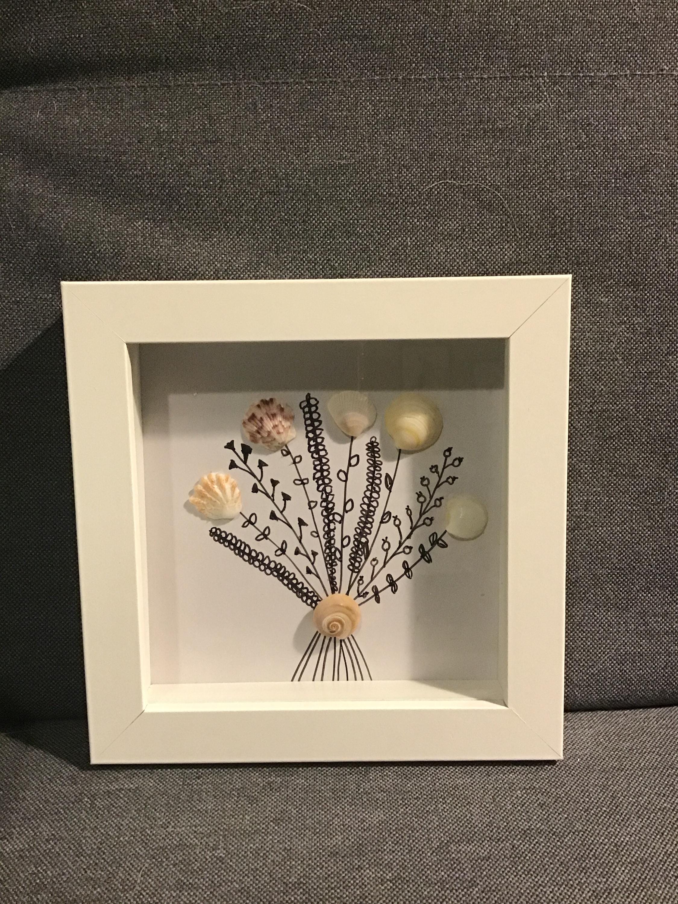 Wall Decor, Shadow Box Frame, Authentic Sea Shells, Flower Art ...