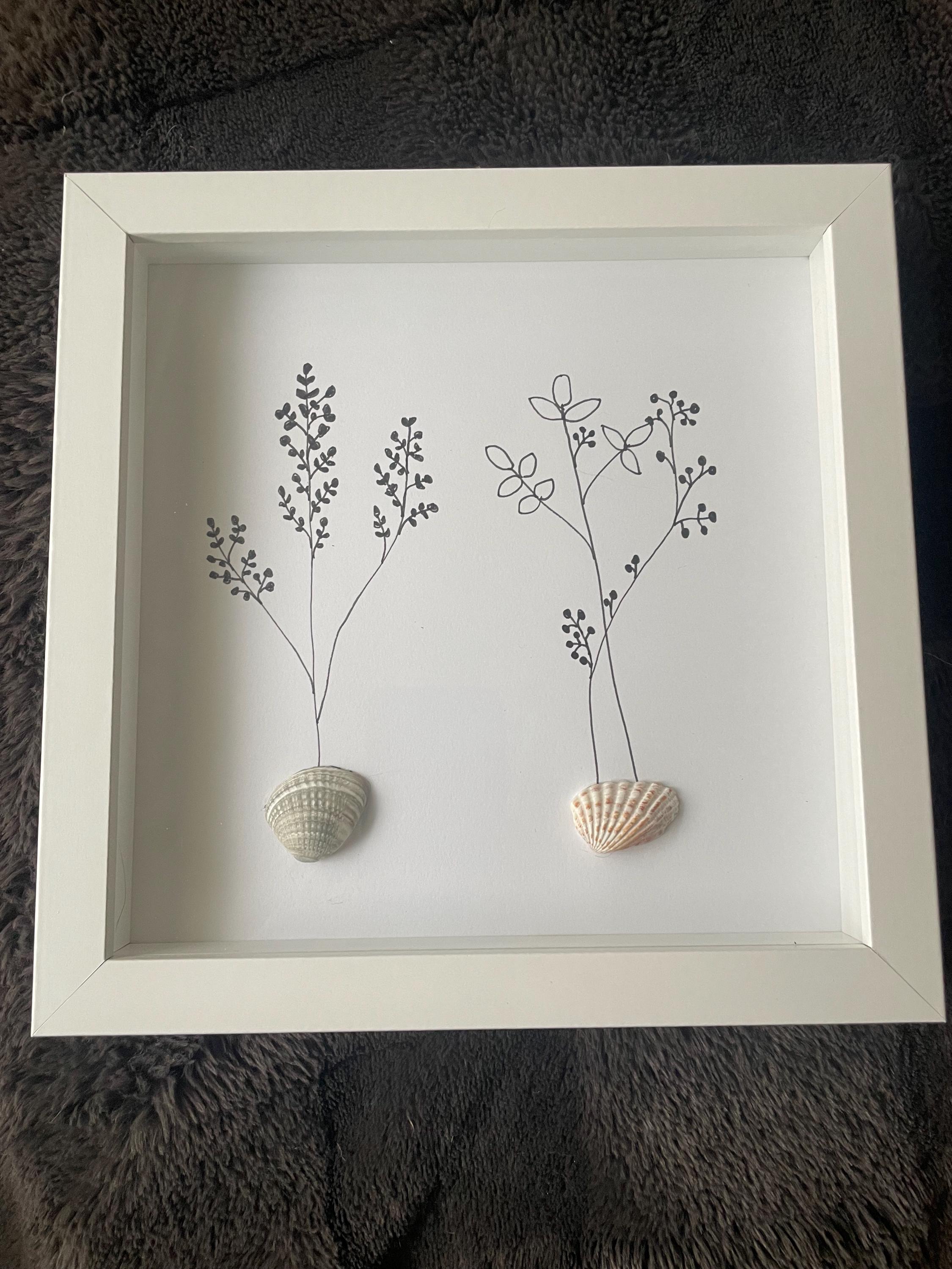 Wall Decor. Shadow Box Frame, Authentic Sea Shells, Flower Art ...