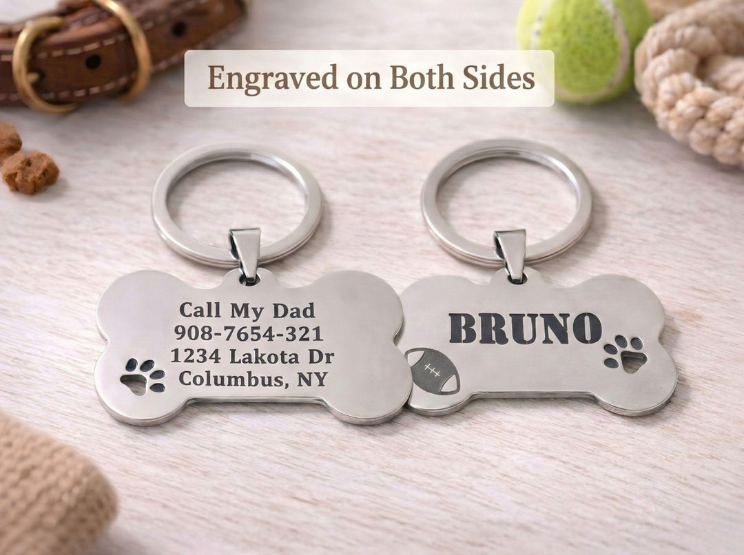 Personalized Stainless Steel Bone Dog Tag, Double-sided Engraved Pet ID ...