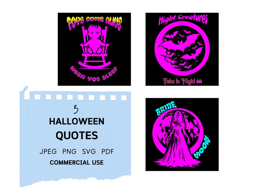 3 Halloween Vector Quotes, Bundle, SVG, PNG, Commercial Use, Print on ...
