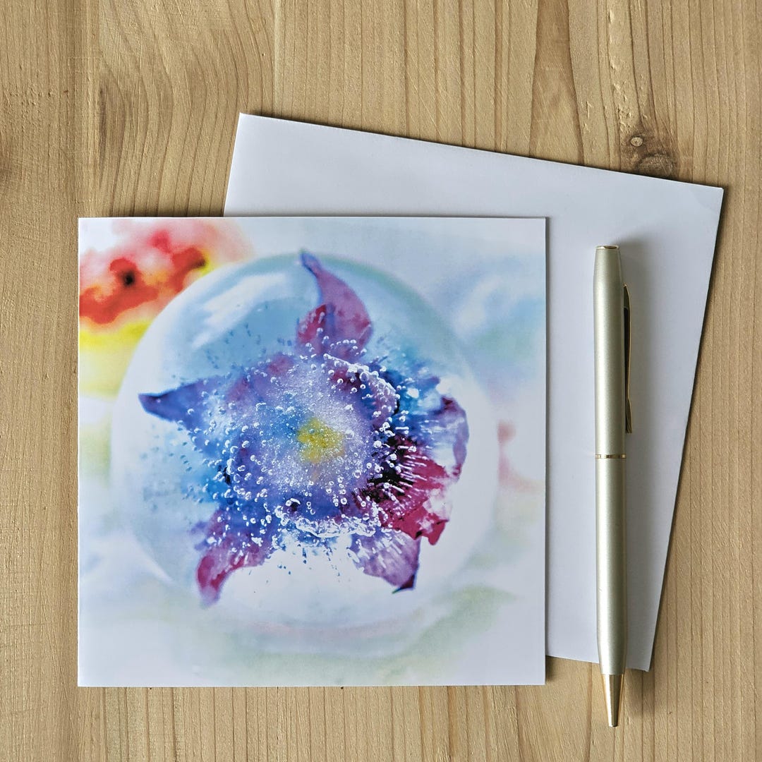 Purple "tie Dye" Frozen Flower Greeting Card | Columbine in Ice Ball ...