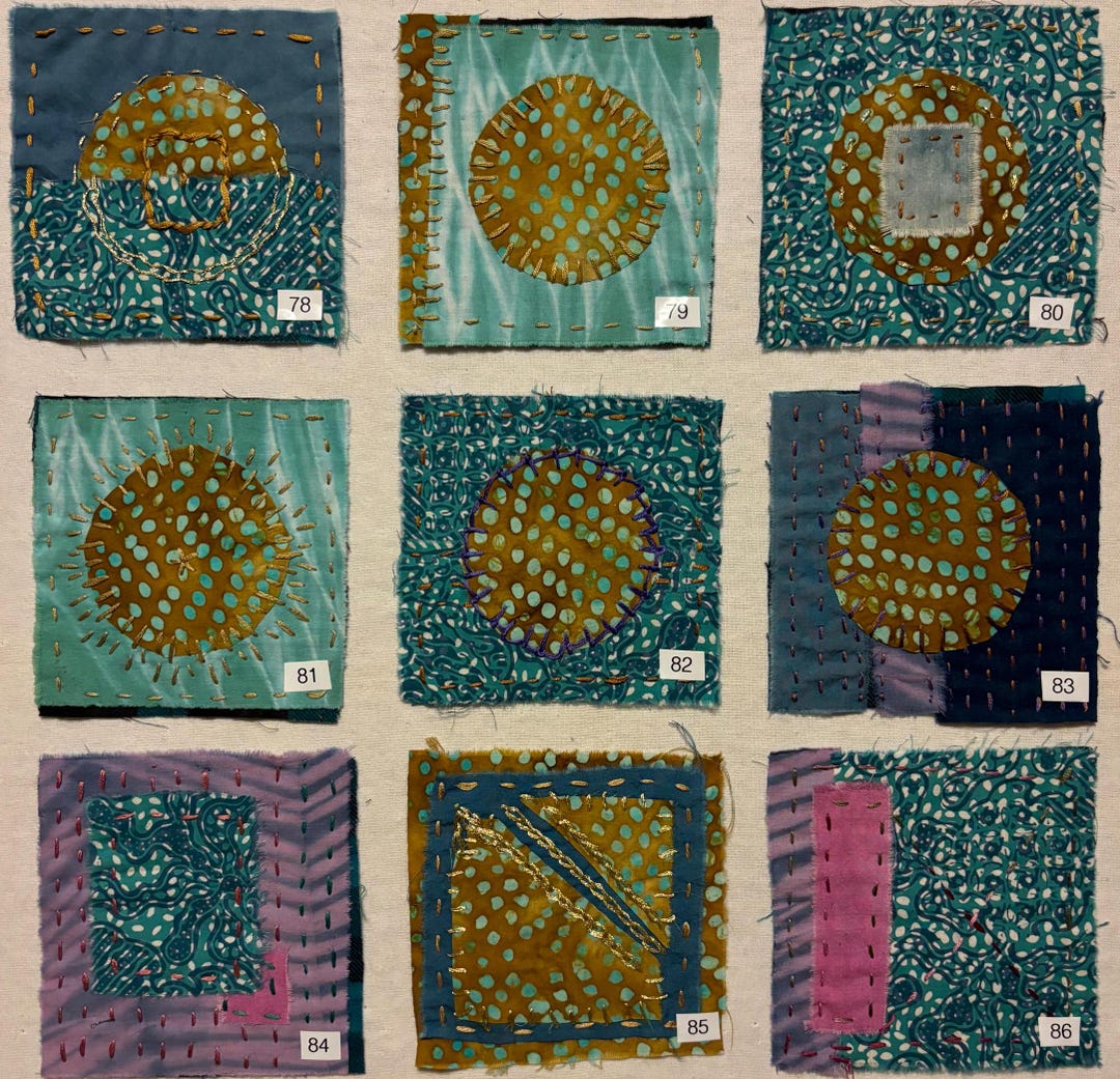 Boro Patches: Unique #79-86. Teal and Purple Print With Sashiko ...