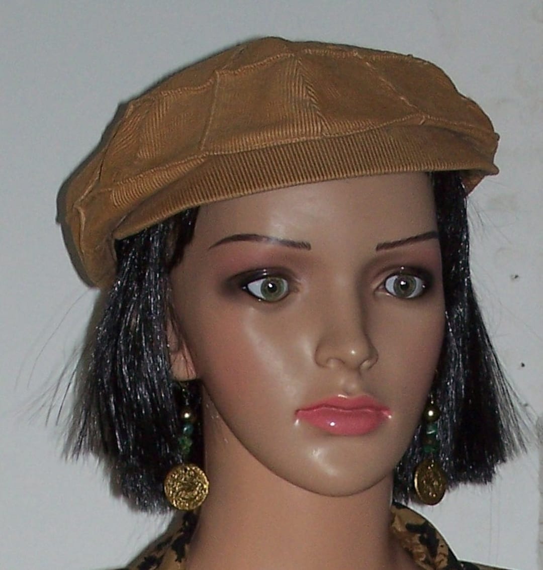 Unisex Newsboy Cap, Vintage 70s, Handmade, Patchwork Tan Corduroy With ...