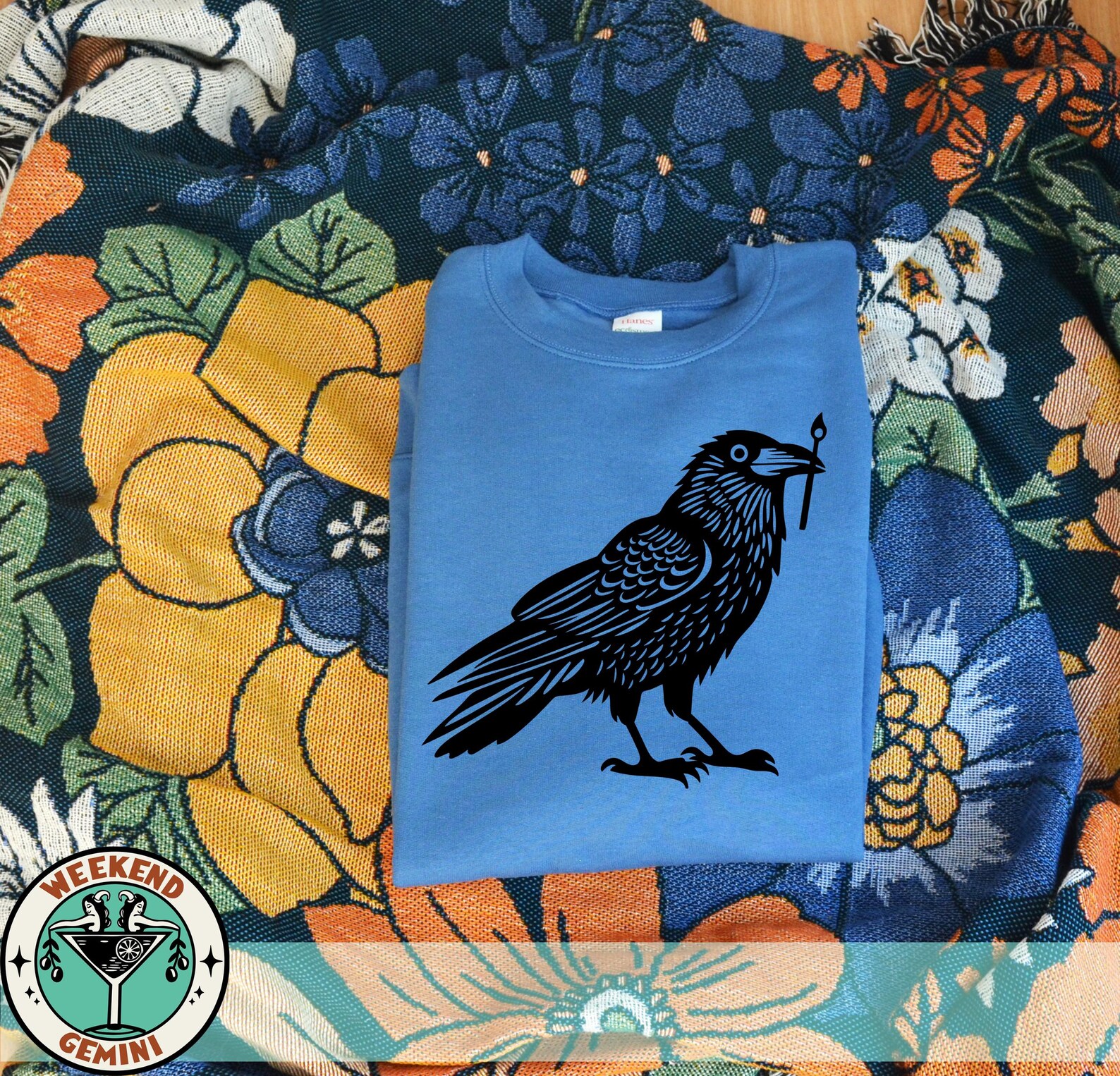 Hanes Ecosmart Crewneck P160 Mockup, DENIM Sweatshirt Mock-up Flat Lay ...