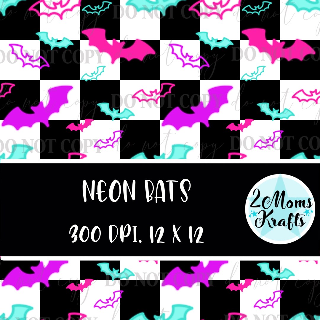 2 Seamless Patterns- Neon Bats Black and White Checkered & 1 Black - Etsy