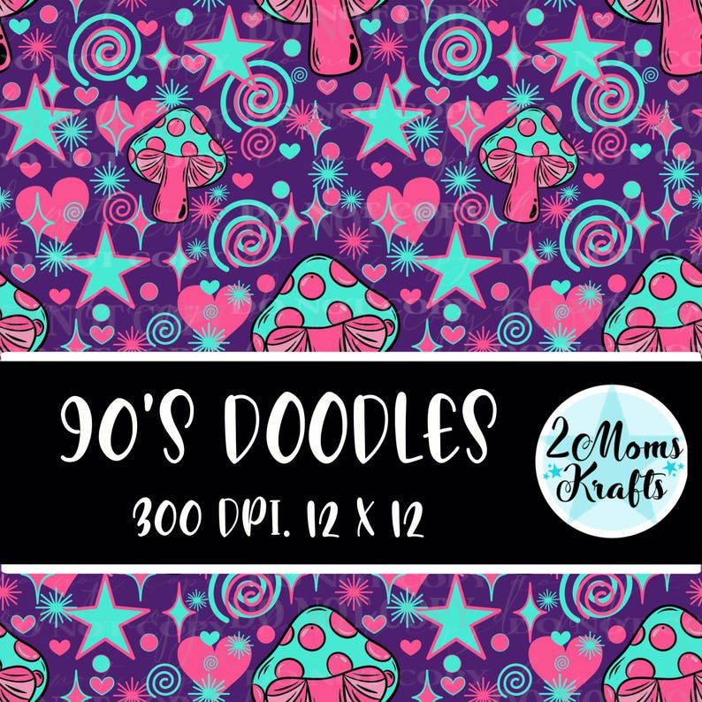 14 Seamless Patterns- 90's Doodles & Mushrooms - Etsy