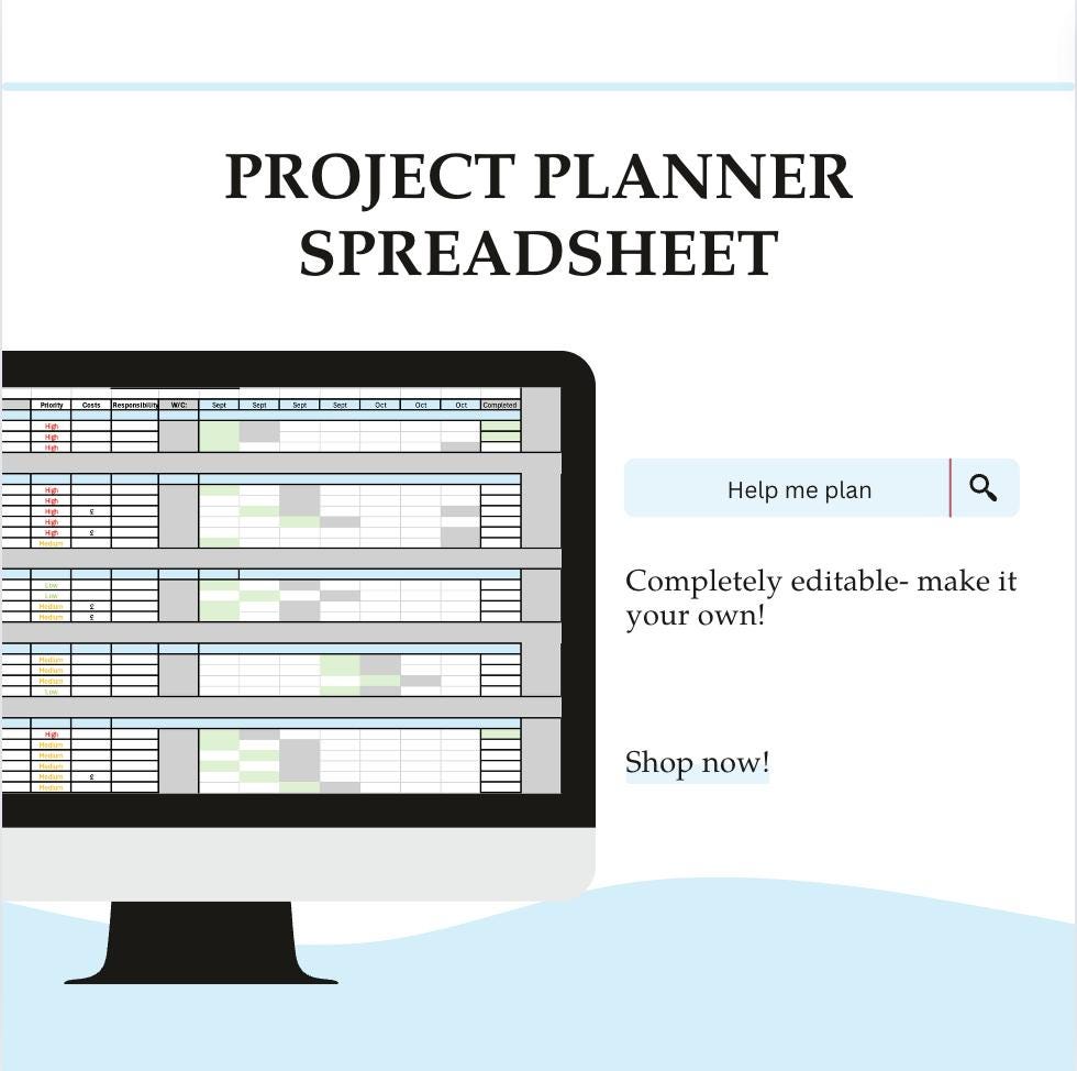 Project Planner Spreadsheet - Etsy