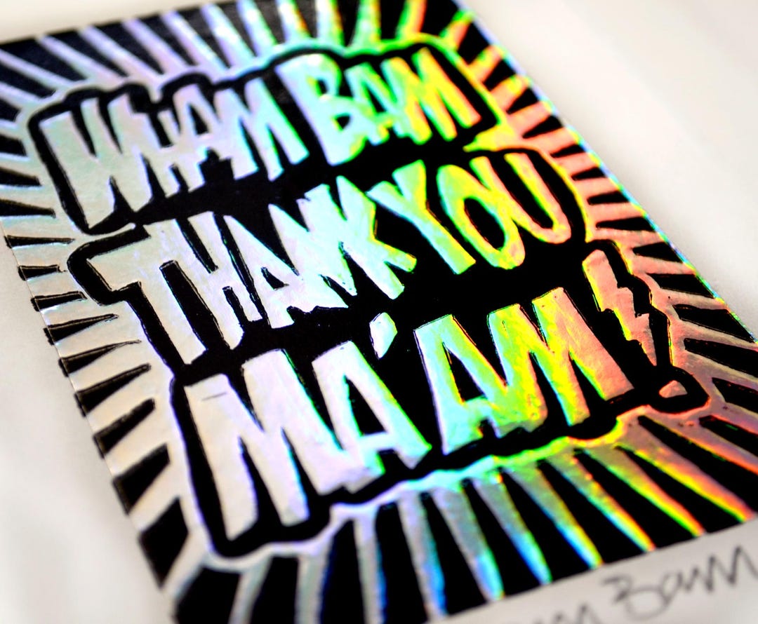 Wham Bam - Holographic Silver Foil Lino Print - Etsy