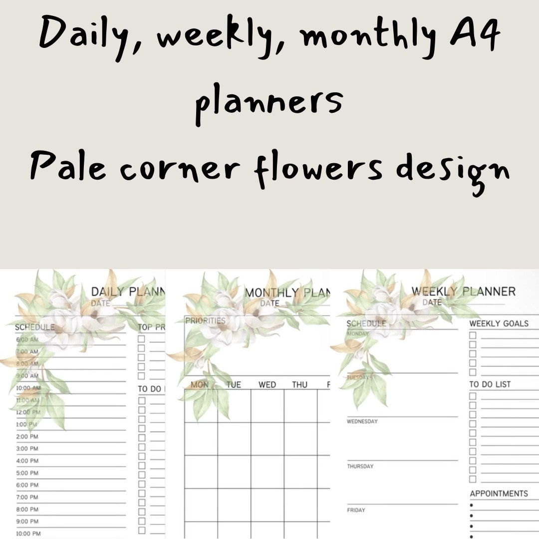Pale Corner Flowers Planner - Etsy