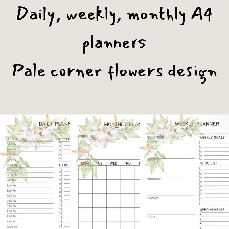 Pale Corner Flowers Planner - Etsy