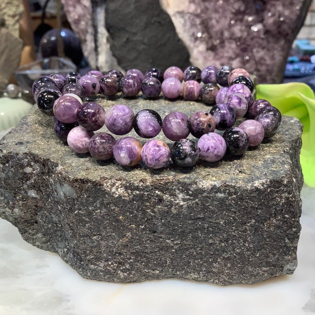 8mm Natural Purple Russian Charoite Round Gemstone Bead Bracelet - Etsy