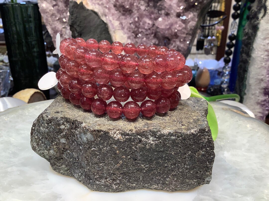 Stunning Deep Pink Strawberry Quartz Gemstone Bracelet 9mm - Etsy