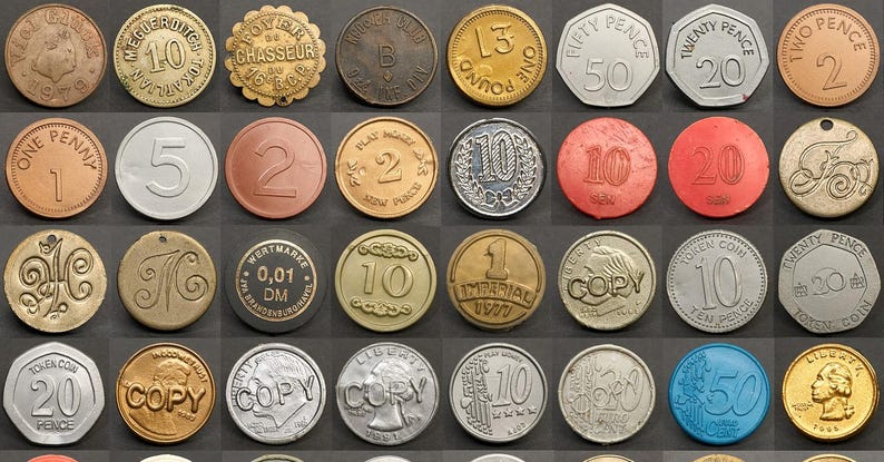 Collection of Vintage Tokens - Assorted Designs and Values - Set of 59 ...