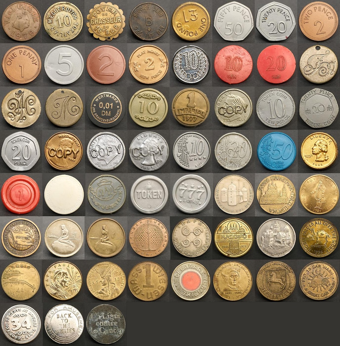 Collection of Vintage Tokens - Assorted Designs and Values - Set of 59 ...