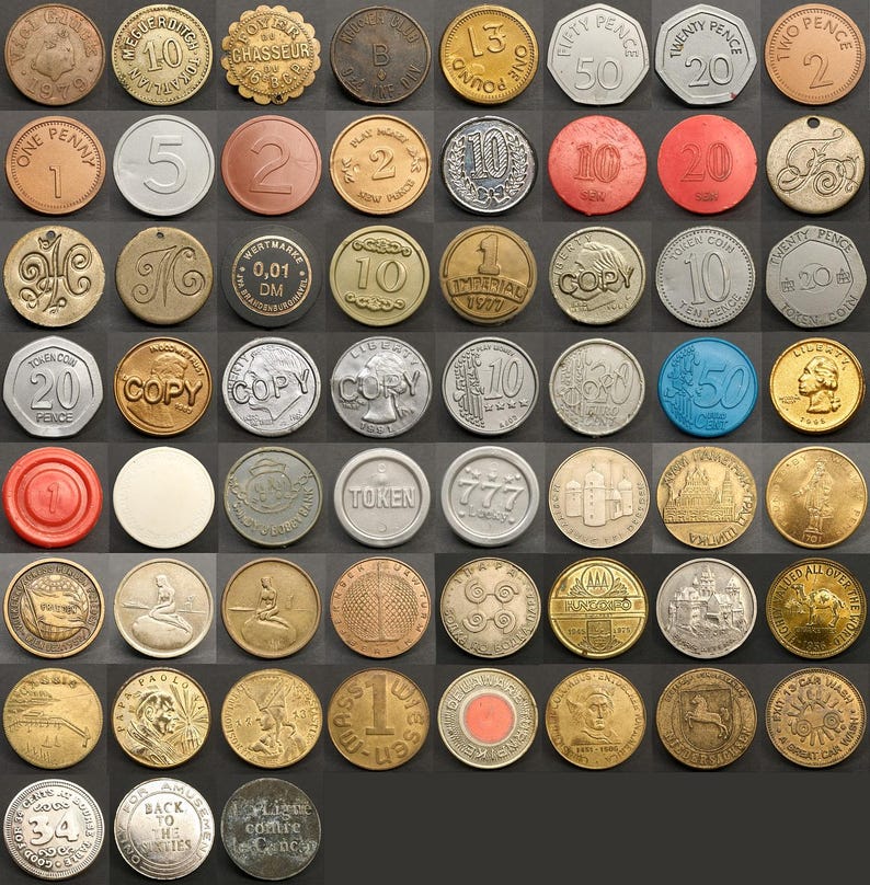 Collection of Vintage Tokens - Assorted Designs and Values - Set of 59 ...